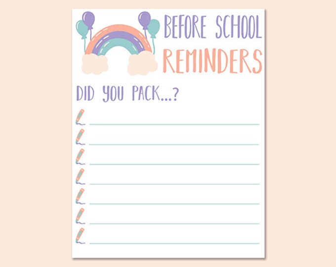 Printable Before School Reminder Checklist, Prescshool Checklist ...