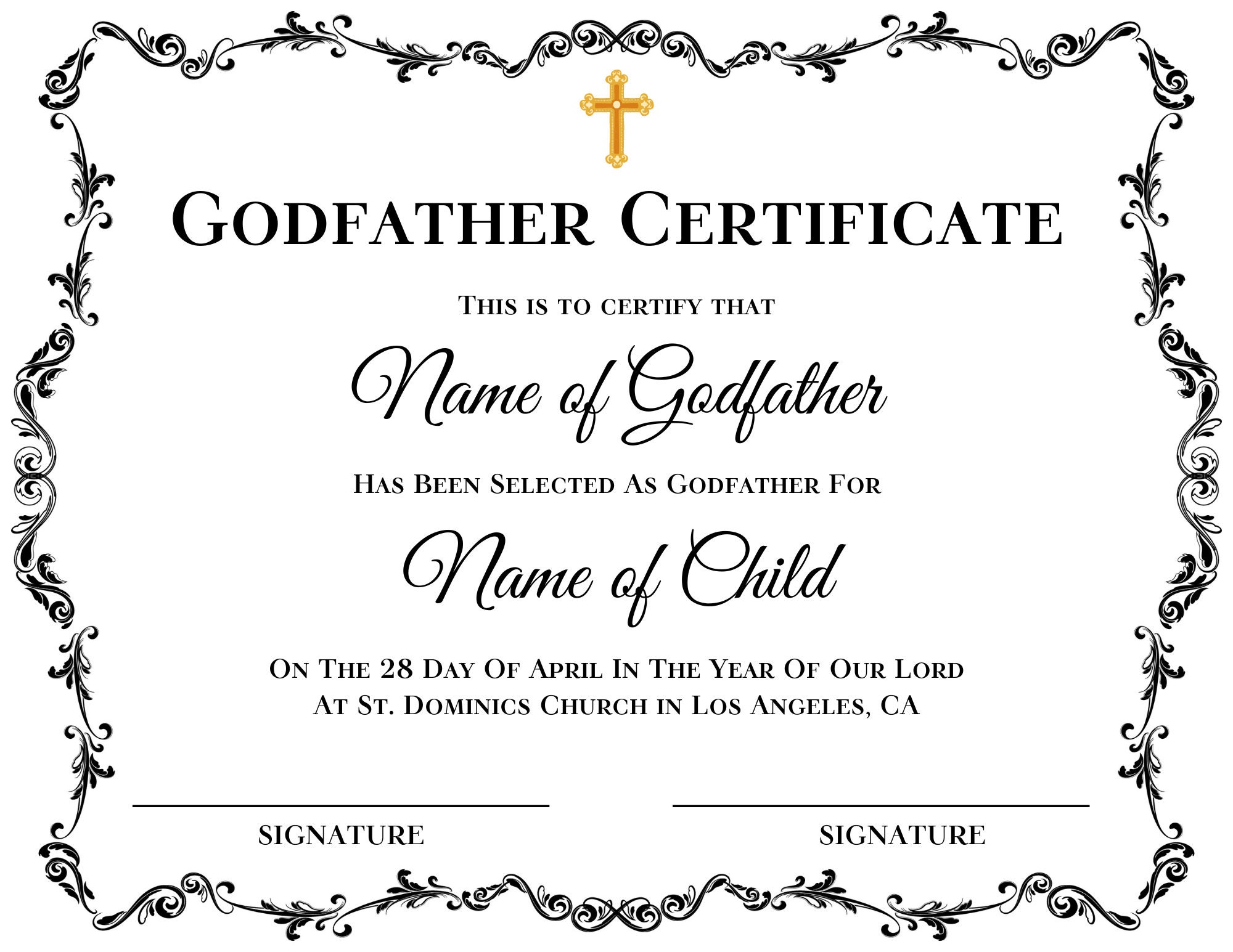 Godfather Certificate Template Christening Certificate - Etsy