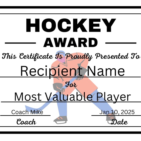 Hockey Gift Certificate Template - Etsy