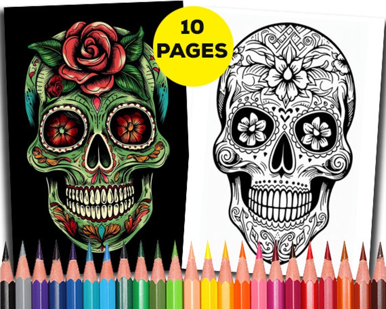 Sugar Skull Coloring Page, Printable Calavera Coloring Page, Dia De ...