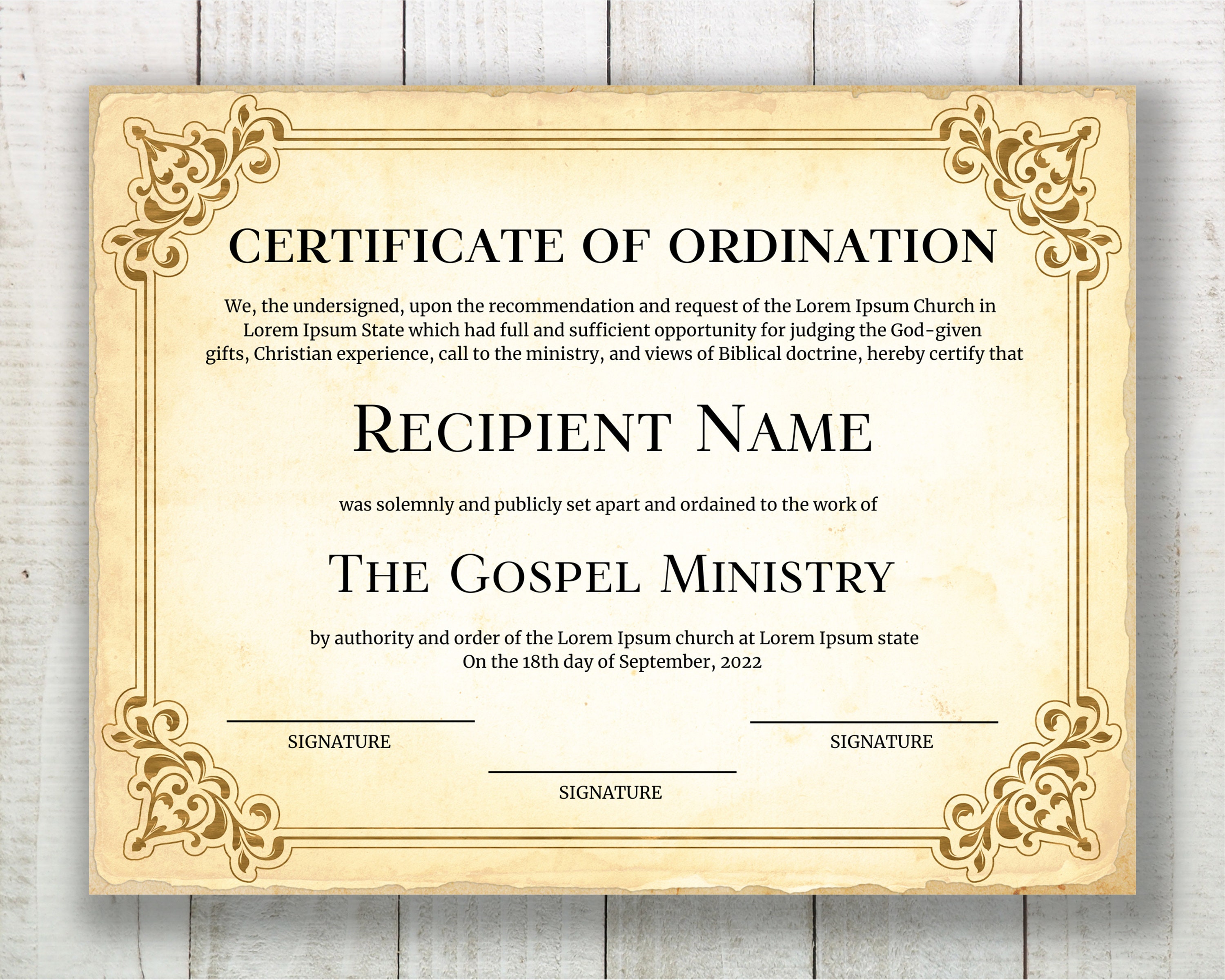Ordination Certificate Template Ordination Certificate - Etsy