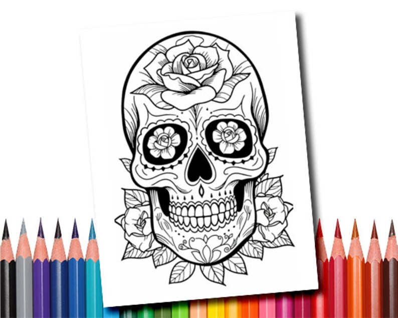 Sugar Skull Coloring Page, Printable Calavera Coloring Page, Dia De ...