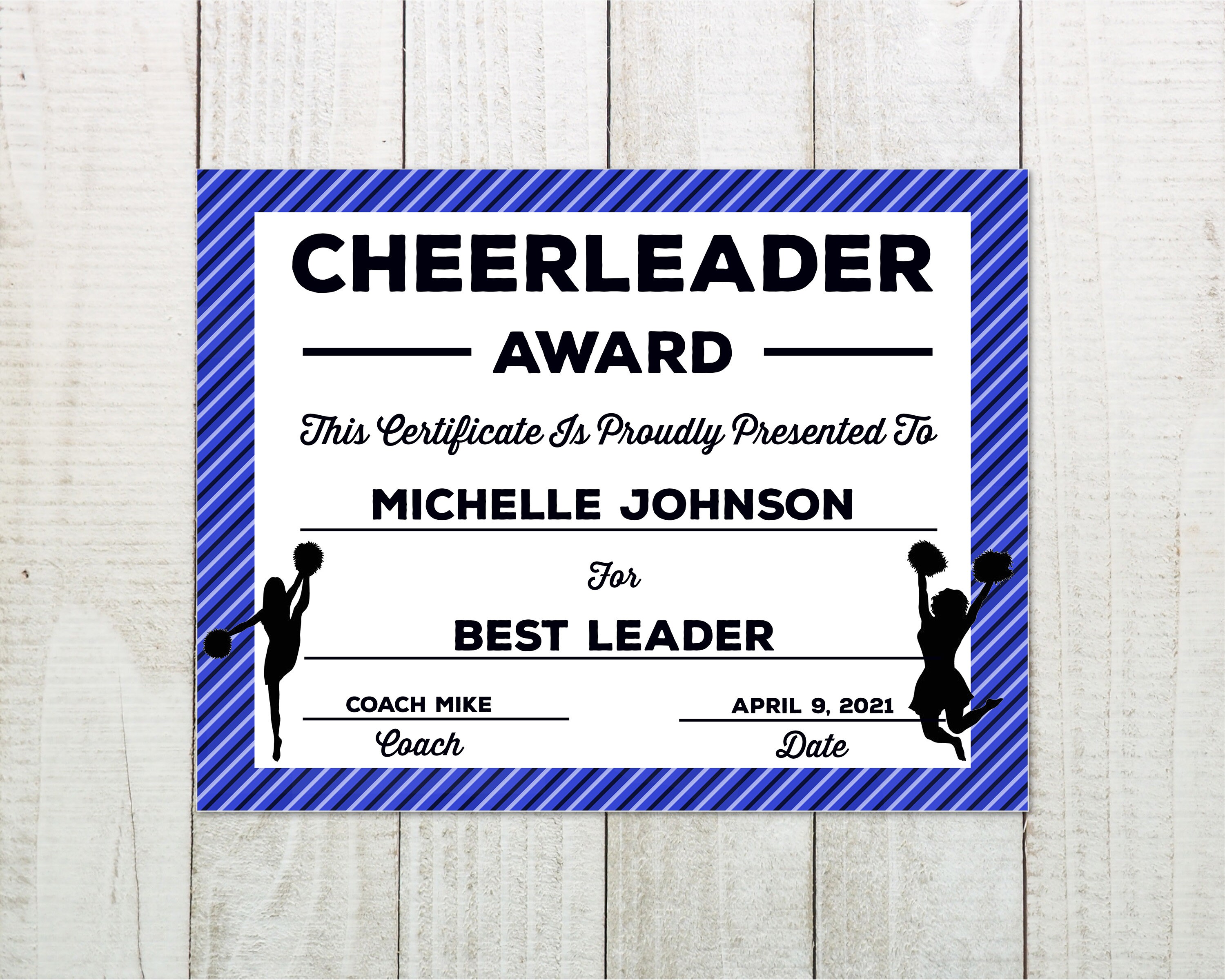 Personalized Cheerleader Certificate / Cheerleader Awards ...