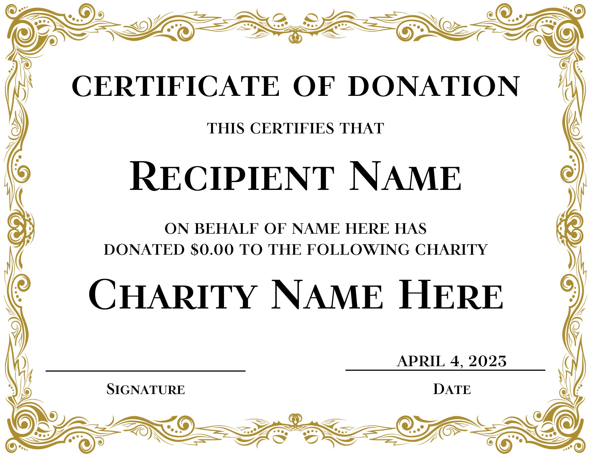 Editable Donation Certificate Template Printable Certificate Of Editable Donation Certificate Template Printable Certificate Of