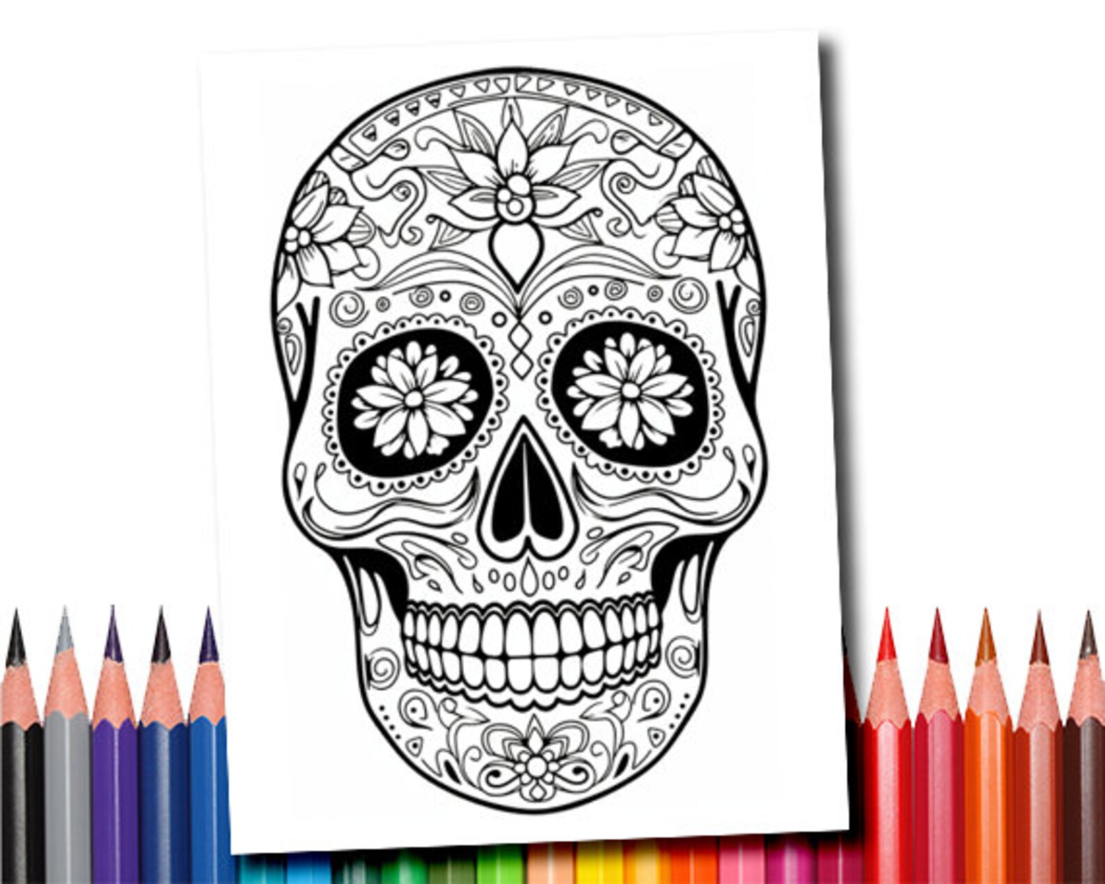 Sugar Skull Coloring Page, Printable Calavera Coloring Page, Dia De ...