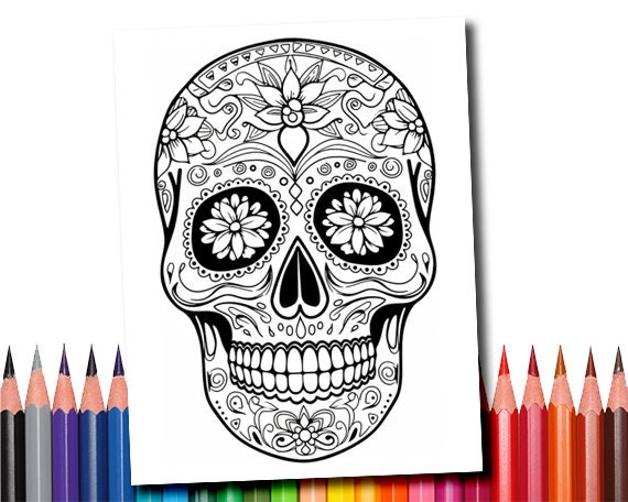 Sugar Skull Coloring Page, Printable Calavera Coloring Page, Dia De ...