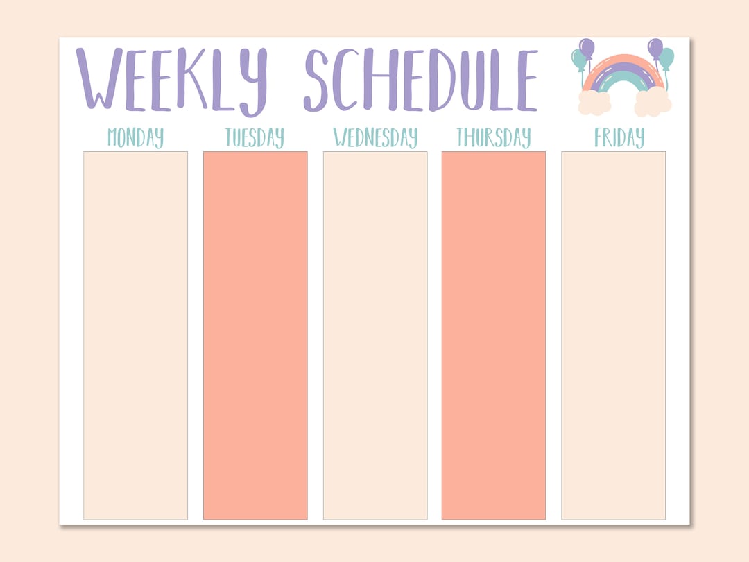 Printable Weekly Schedule for Kids, Kids Weekly Schedule, Kids Weekly ...