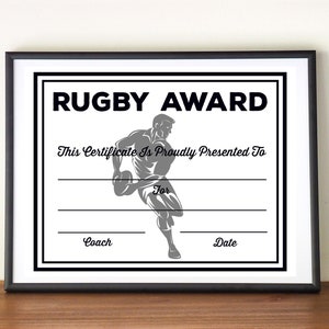 Rugby Certificate Instant Download / Rugby Award / Rugby Participation ...