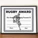 Rugby Certificate Instant Download / Rugby Award / Rugby Participation ...