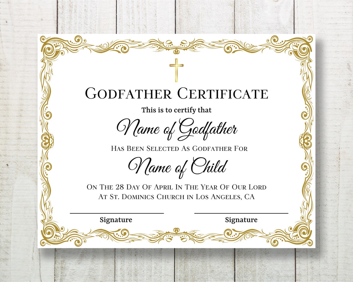 Godfather Certificate Template Christening Certificate - Etsy