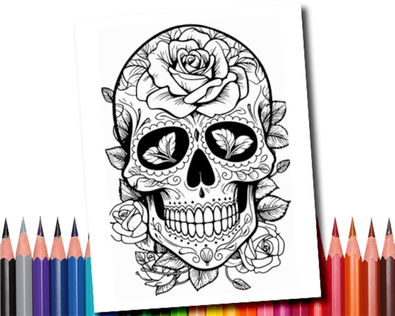 Sugar Skull Coloring Page, Printable Calavera Coloring Page, Dia De ...