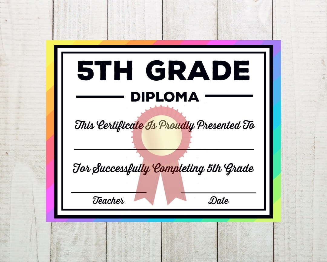5th Grade Diploma, 5th Grade Graduation Diploma, 5th Grade Certificate ...