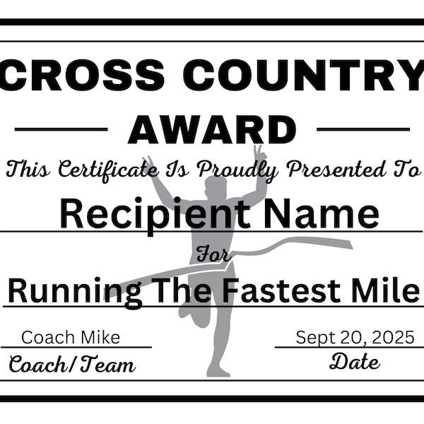 Cross Country Certificate - Etsy