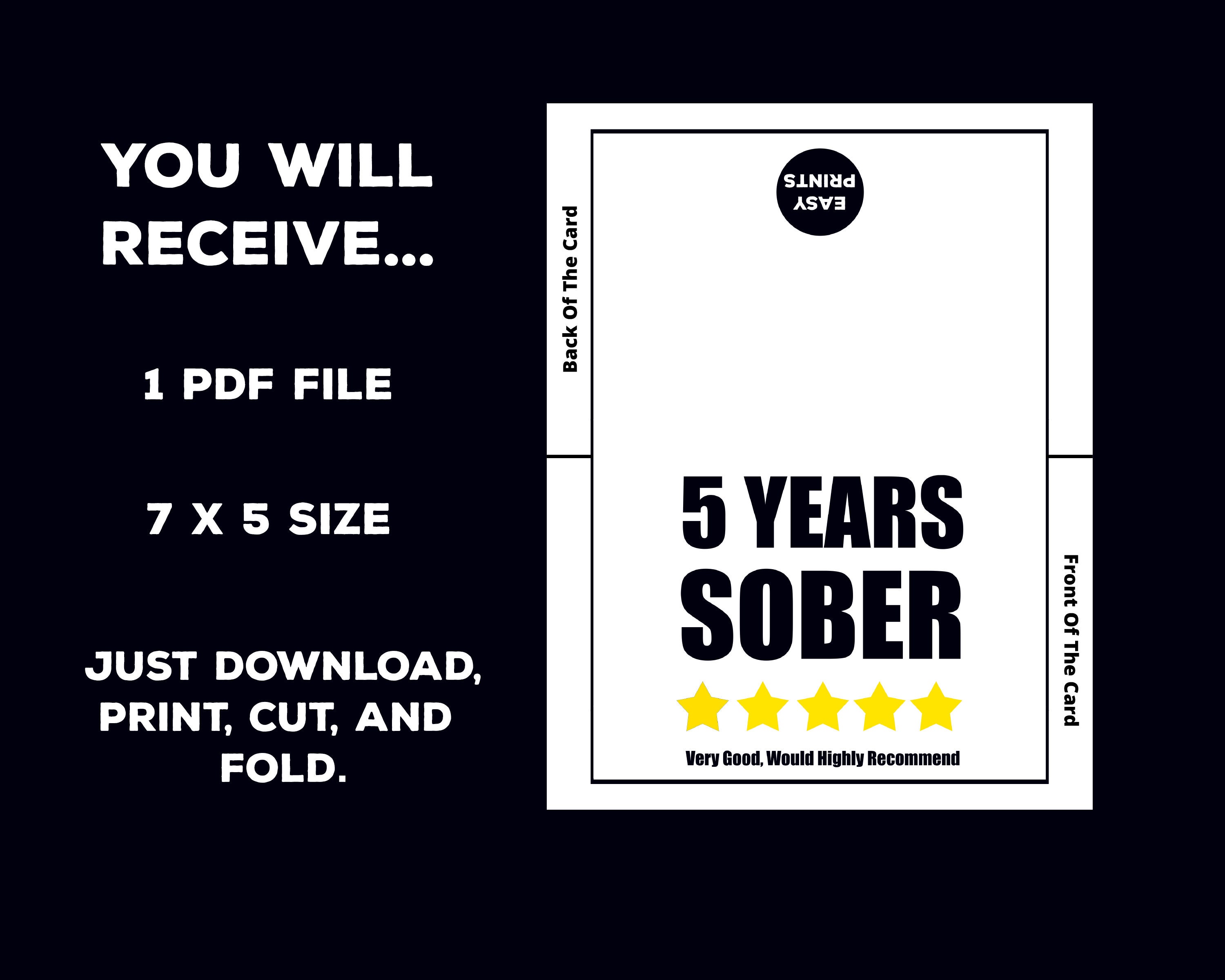 5 Years Sober Card / Sobriety Cards / Sober Anniversary Card / Sober ...