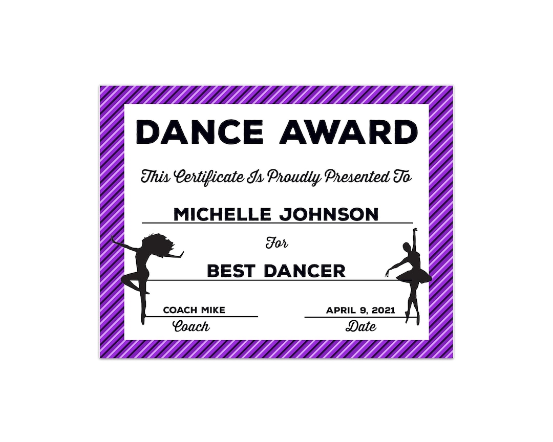 Personalized Dance Certificate / Dance Awards / Custom Printable Dance ...