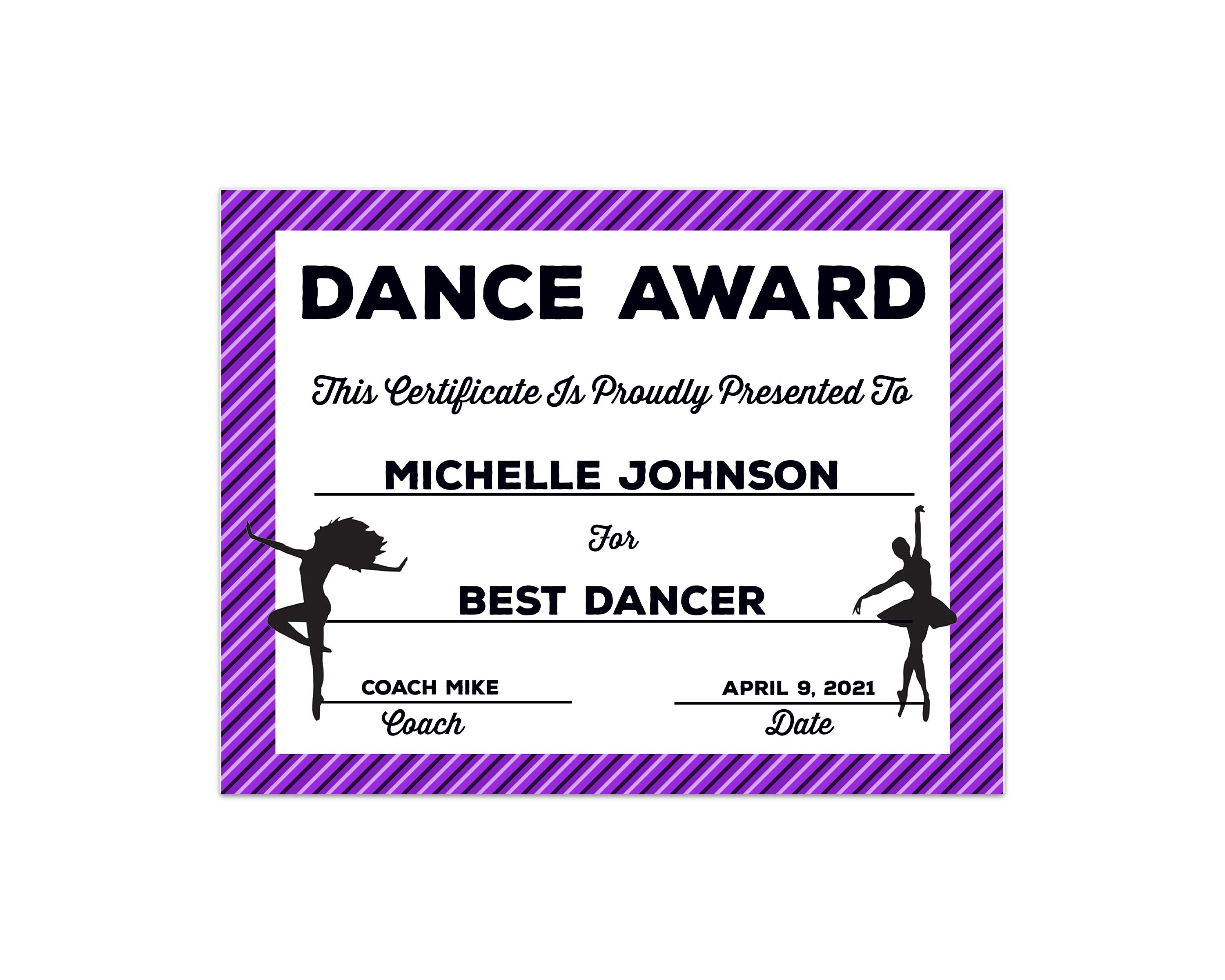 Personalized Dance Certificate / Dance Awards / Custom Printable Dance ...