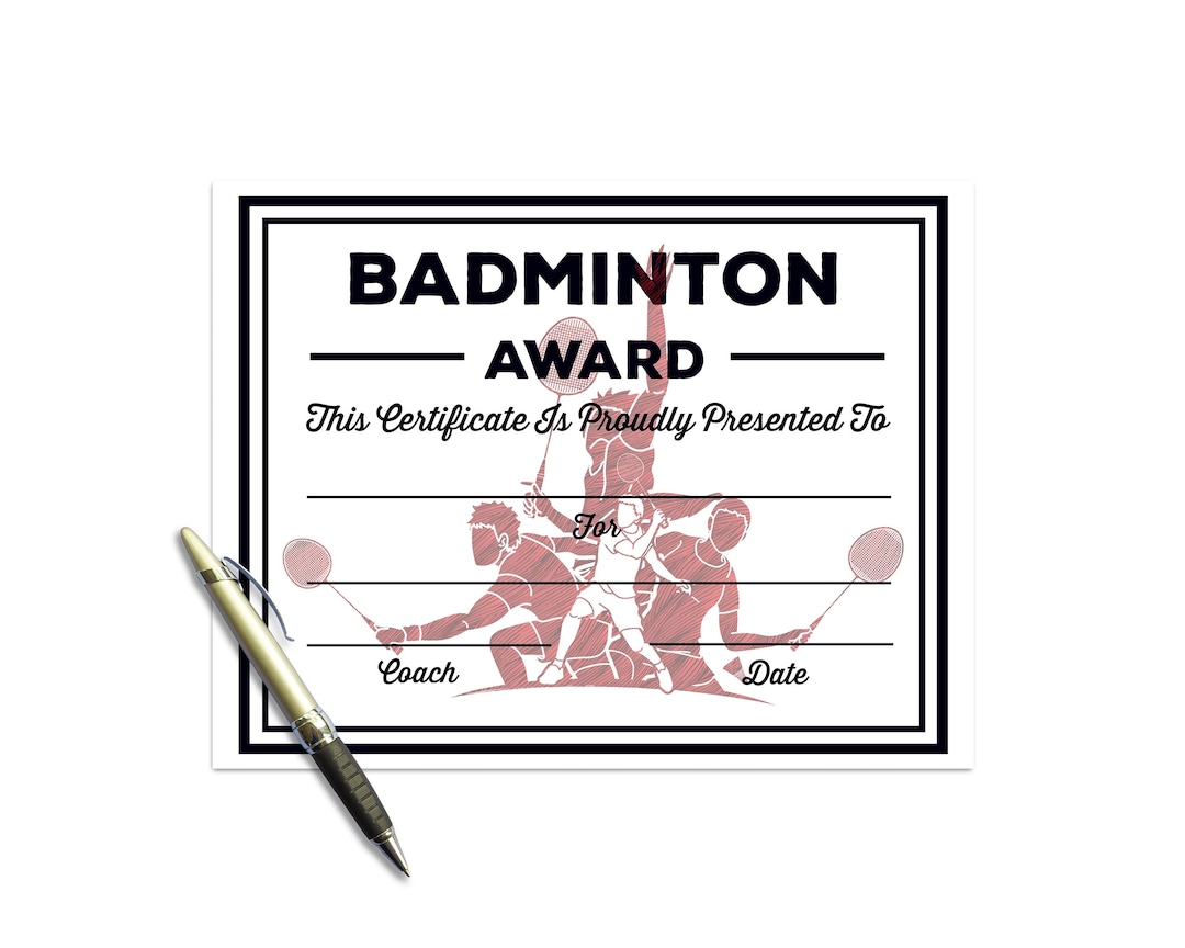 Badminton Certificate Instant Download / Badminton Award / Badminton ...