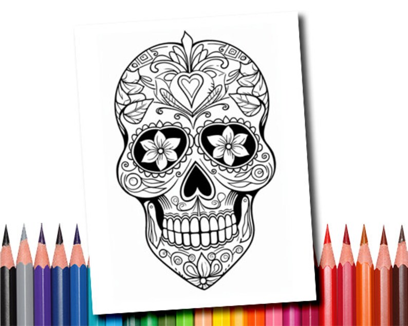 Sugar Skull Coloring Page, Printable Calavera Coloring Page, Dia De ...
