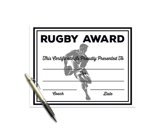 Rugby Certificate Instant Download / Rugby Award / Rugby | Etsy