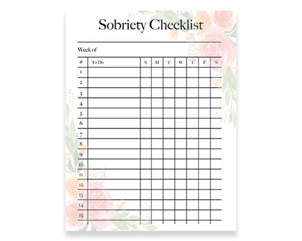 Printable Sobriety Checklist Sober Checklist Recovery | Etsy