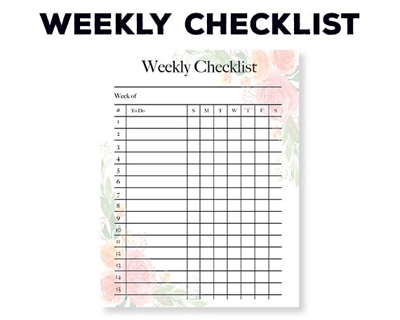 Printable Weekly Checklist, Weekly Planner, Printable Checklist, Weekly ...