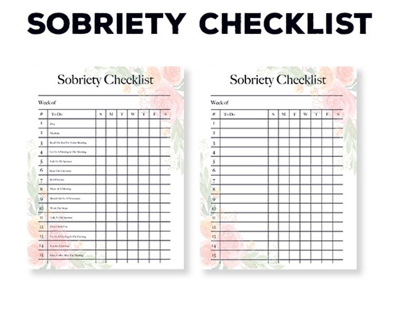 Printable Sobriety Checklist Sober Checklist Recovery | Etsy Australia