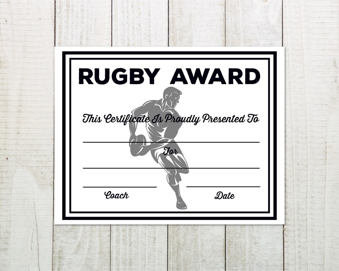 Rugby Certificate Instant Download / Rugby Award / Rugby Participation ...