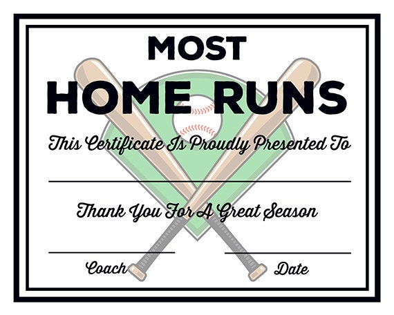 Baseball Certificate Instant Download / Baseball Awards / Baseball ...