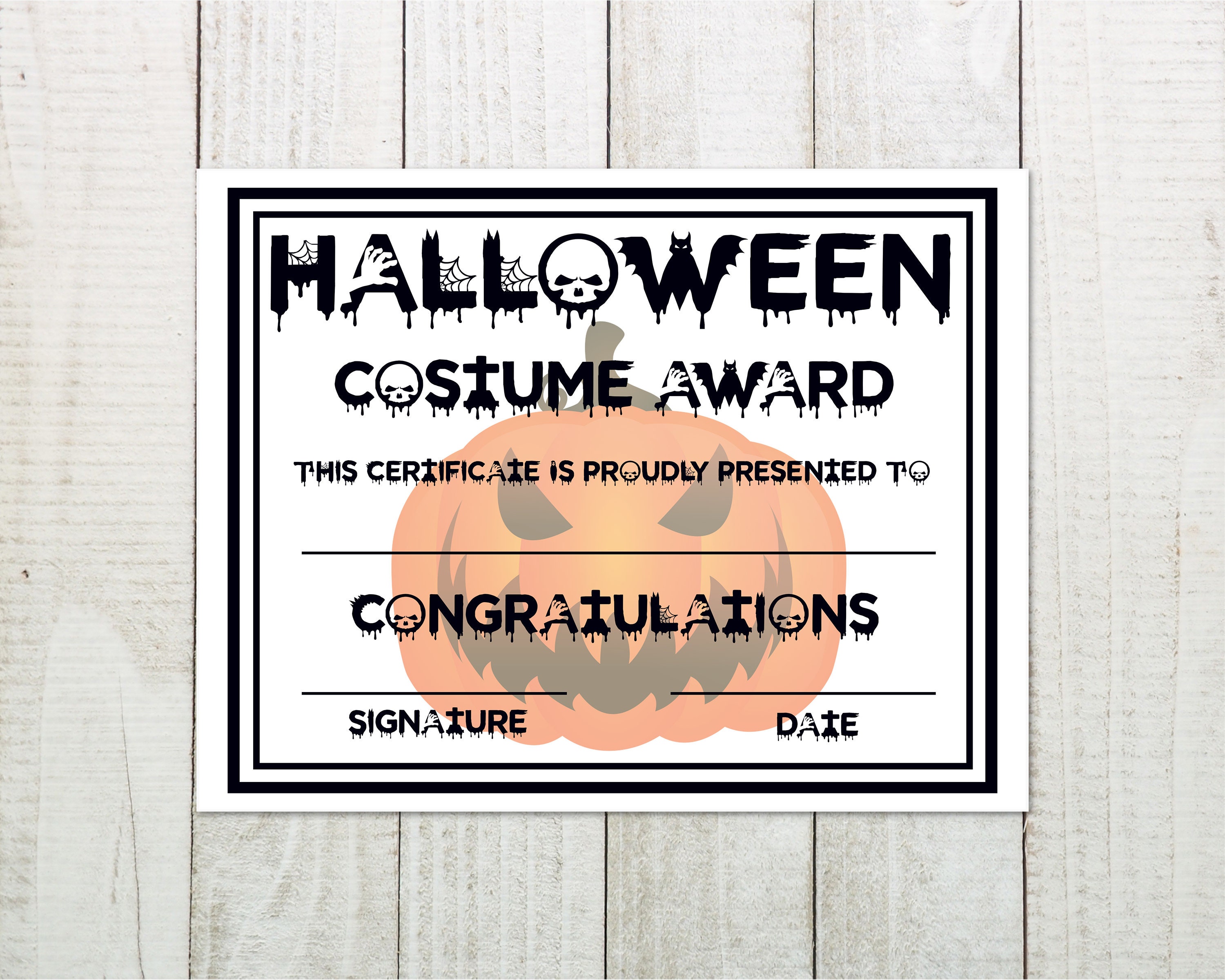Halloween Certificate, Halloween Award, Halloween Costume Award ...