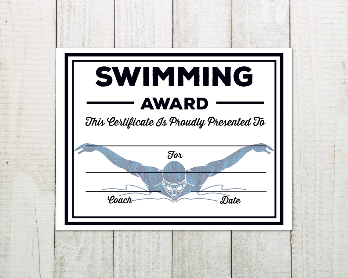 Swimming Certificate Instant Download / Swimming Awards / Swimming ...