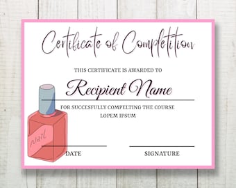 Certificate of Completion Nail Technician Certificate Nail - Etsy