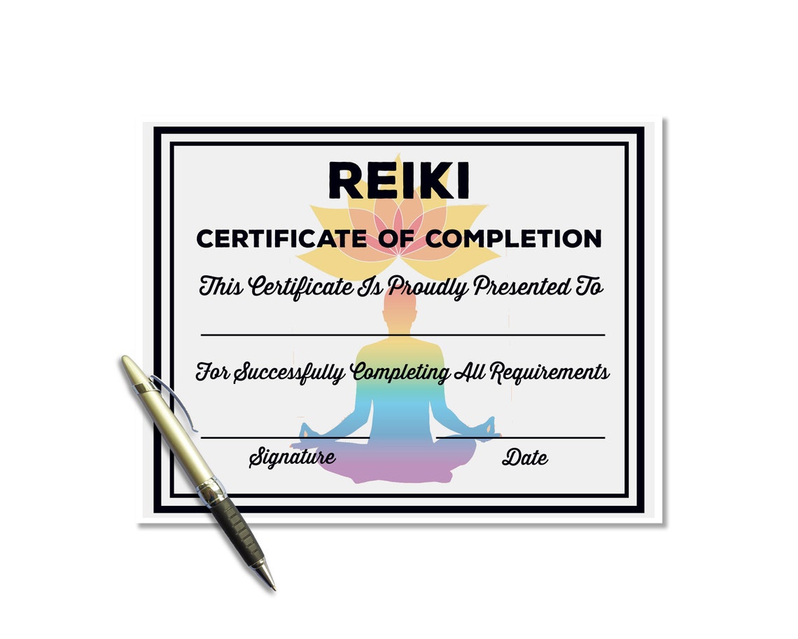 Printable Reiki Certificate, Certificate of Completion, Reiki Diploma ...