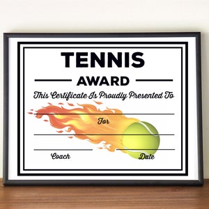 Tennis Certificate Instant Download / Tennis Awards / Tennis ...