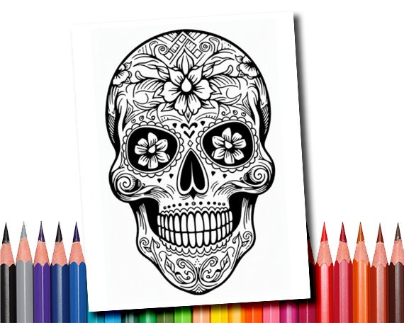 Sugar Skull Coloring Page, Printable Calavera Coloring Page, Dia De ...