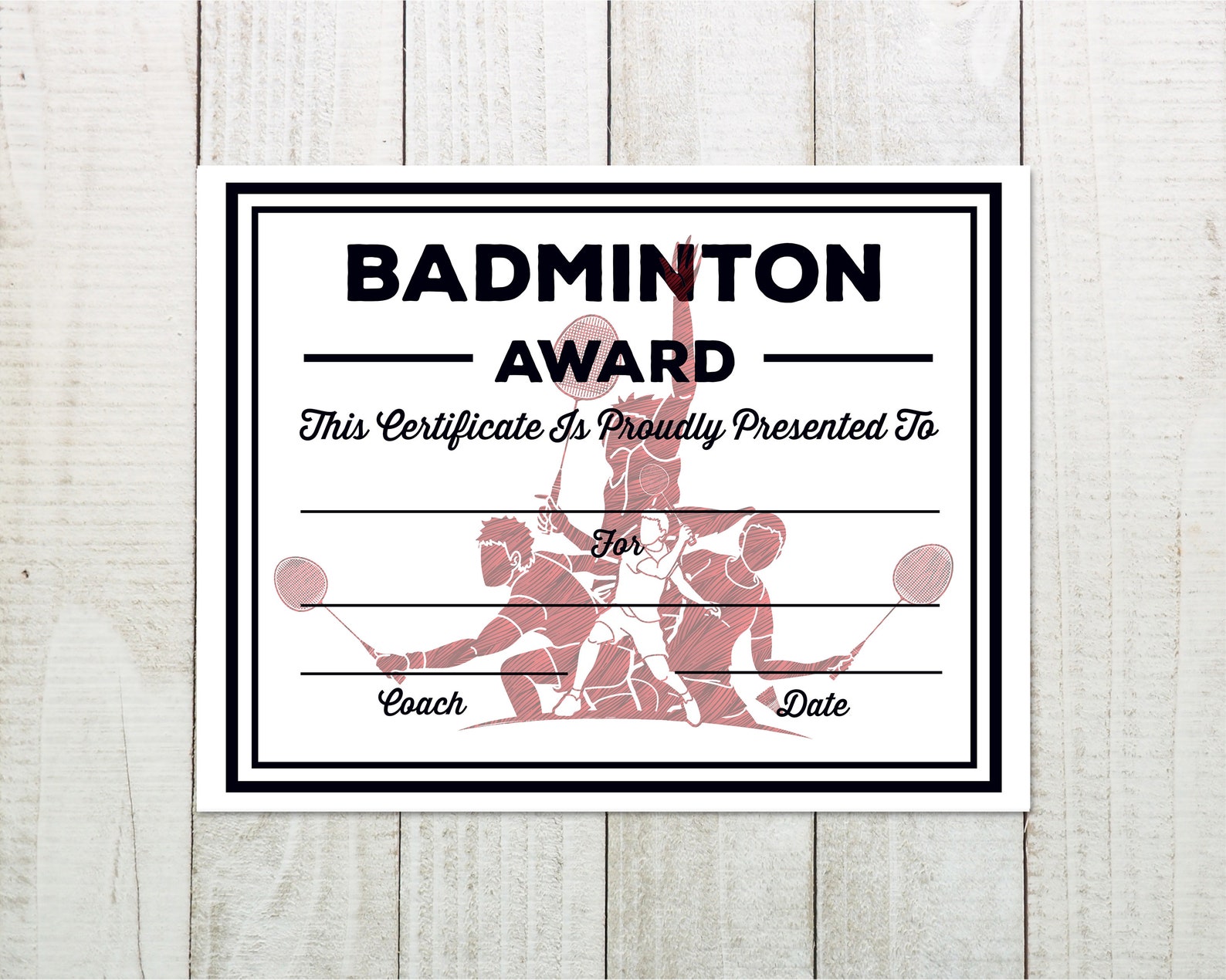 Badminton Certificate Instant Download / Badminton Award / Badminton ...