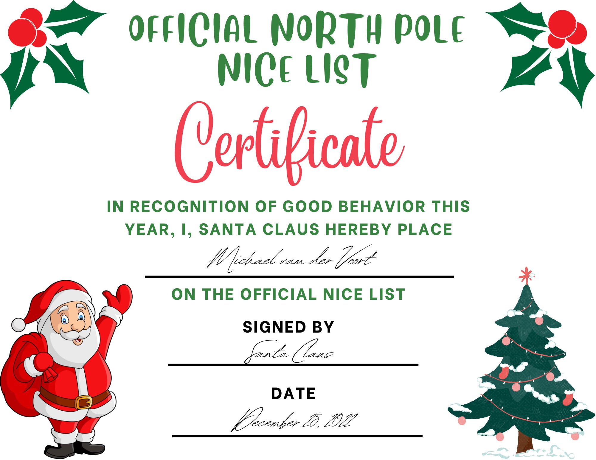Editable Nice List Certificate, Nice List Template, Canva Template ...