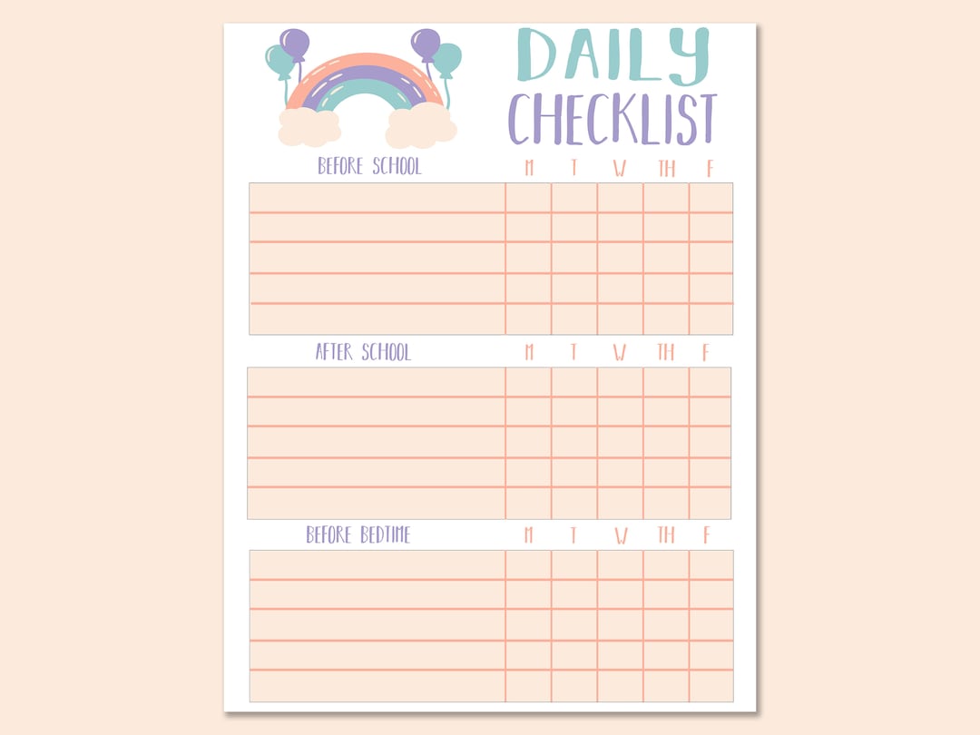 Printable Daily Checklist for Kids, Kids School Checklist Printable ...