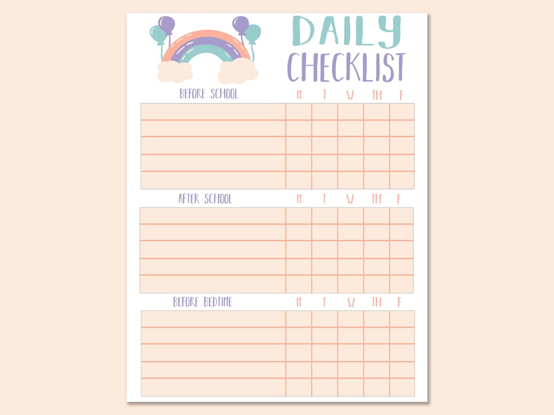 Printable Daily Checklist for Kids, Kids School Checklist Printable ...