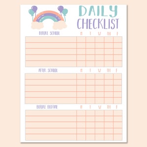 Printable Daily Checklist for Kids, Kids School Checklist Printable ...