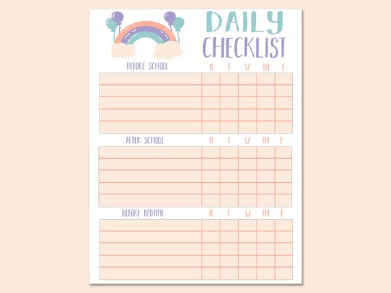 Printable Daily Checklist for Kids Kids School Checklist - Etsy
