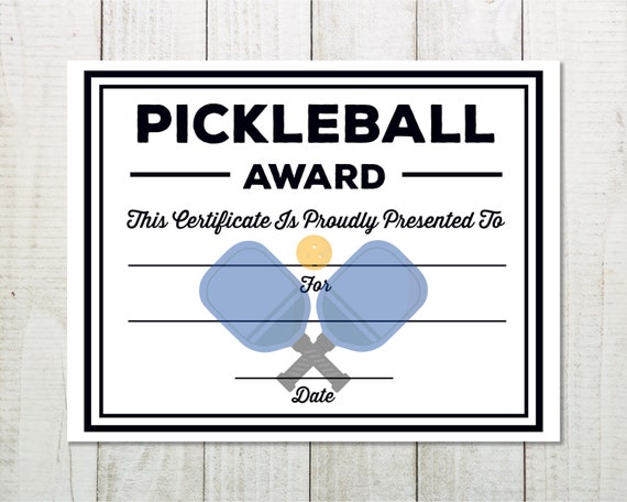 Pickleball Award Pickleball Certificate Pickle Ball Award - Etsy