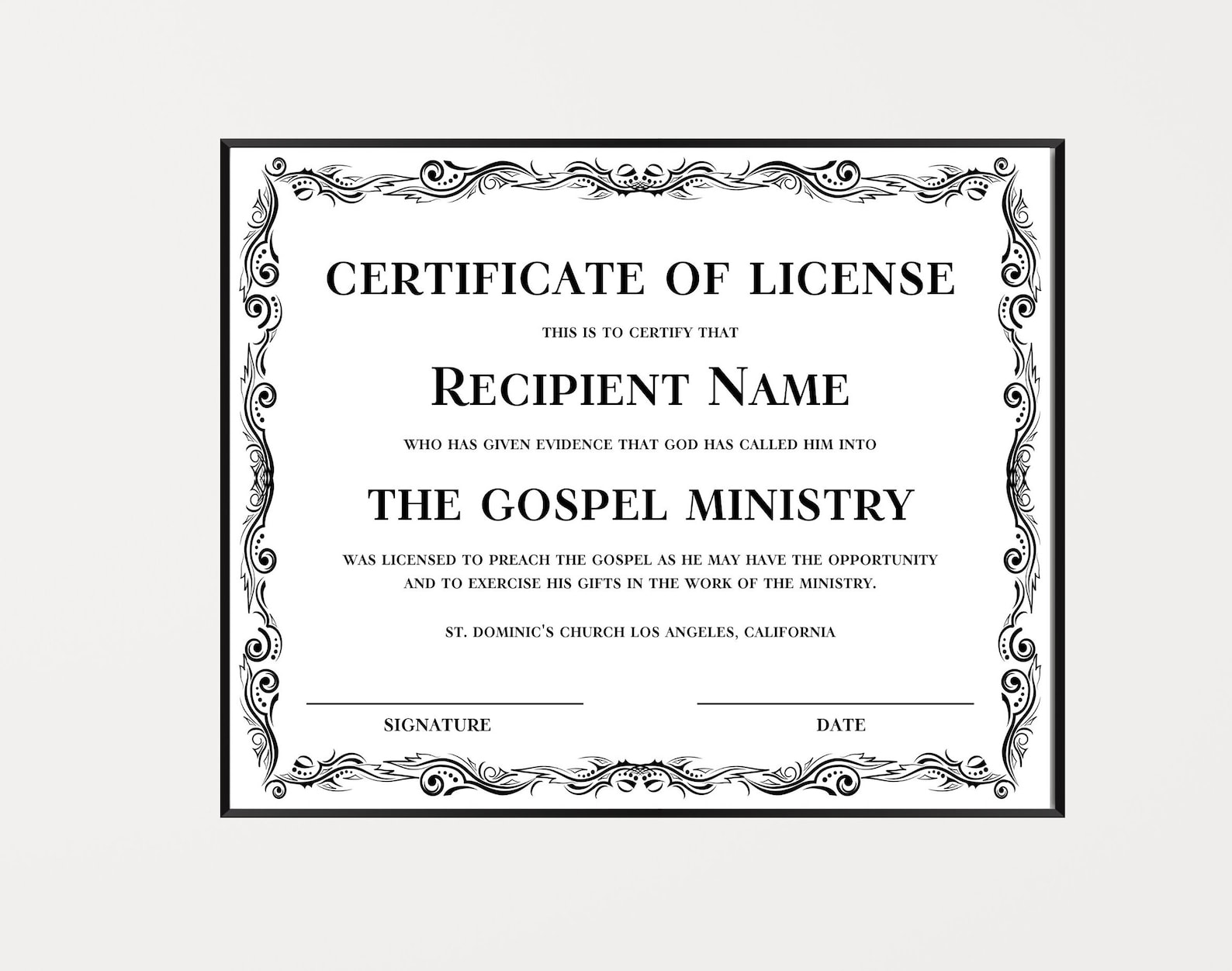 Certificate of License Template, Editable License to Preach Certificate ...