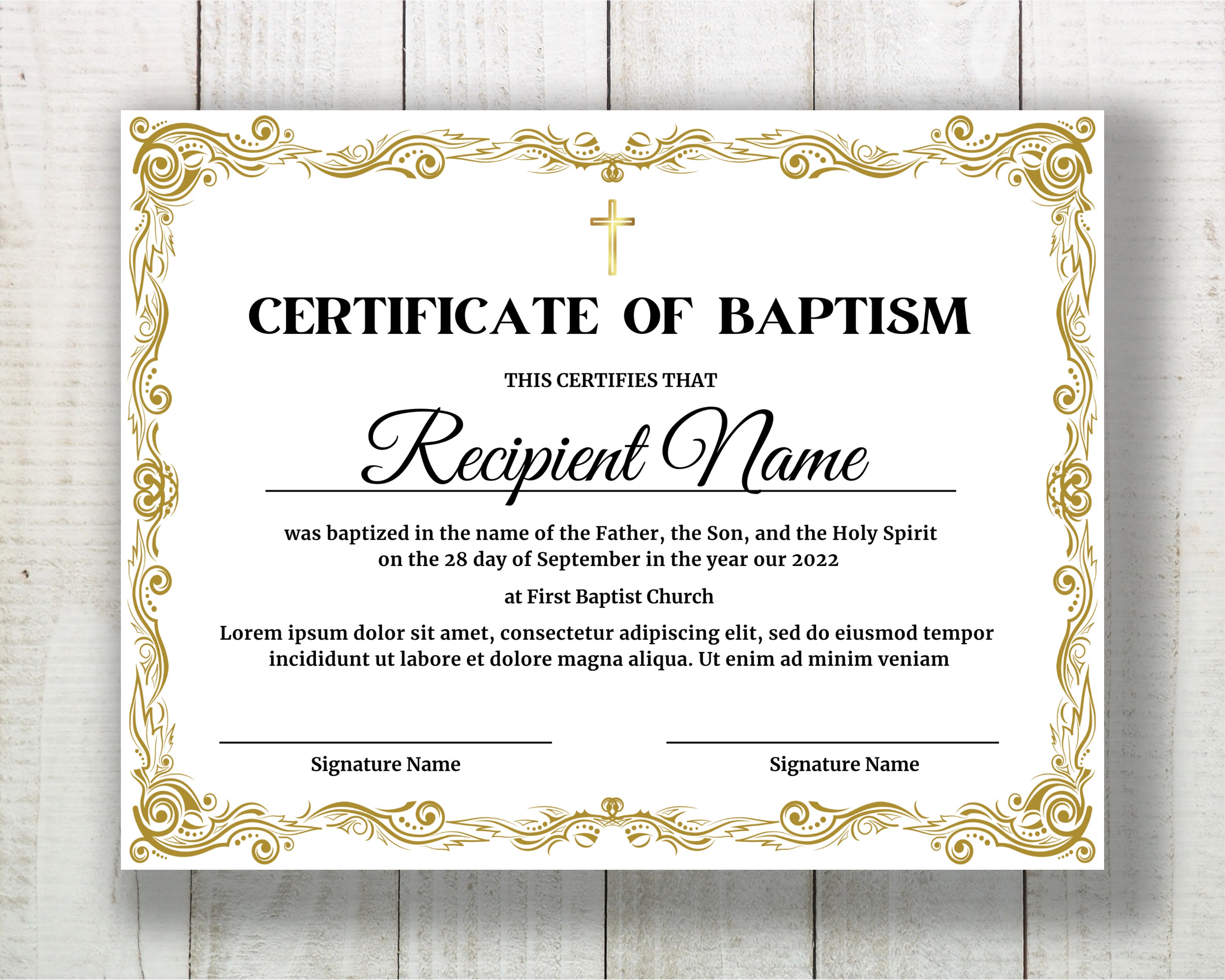 Plantilla de certificado de bautismo certificado de bautismo - Etsy México