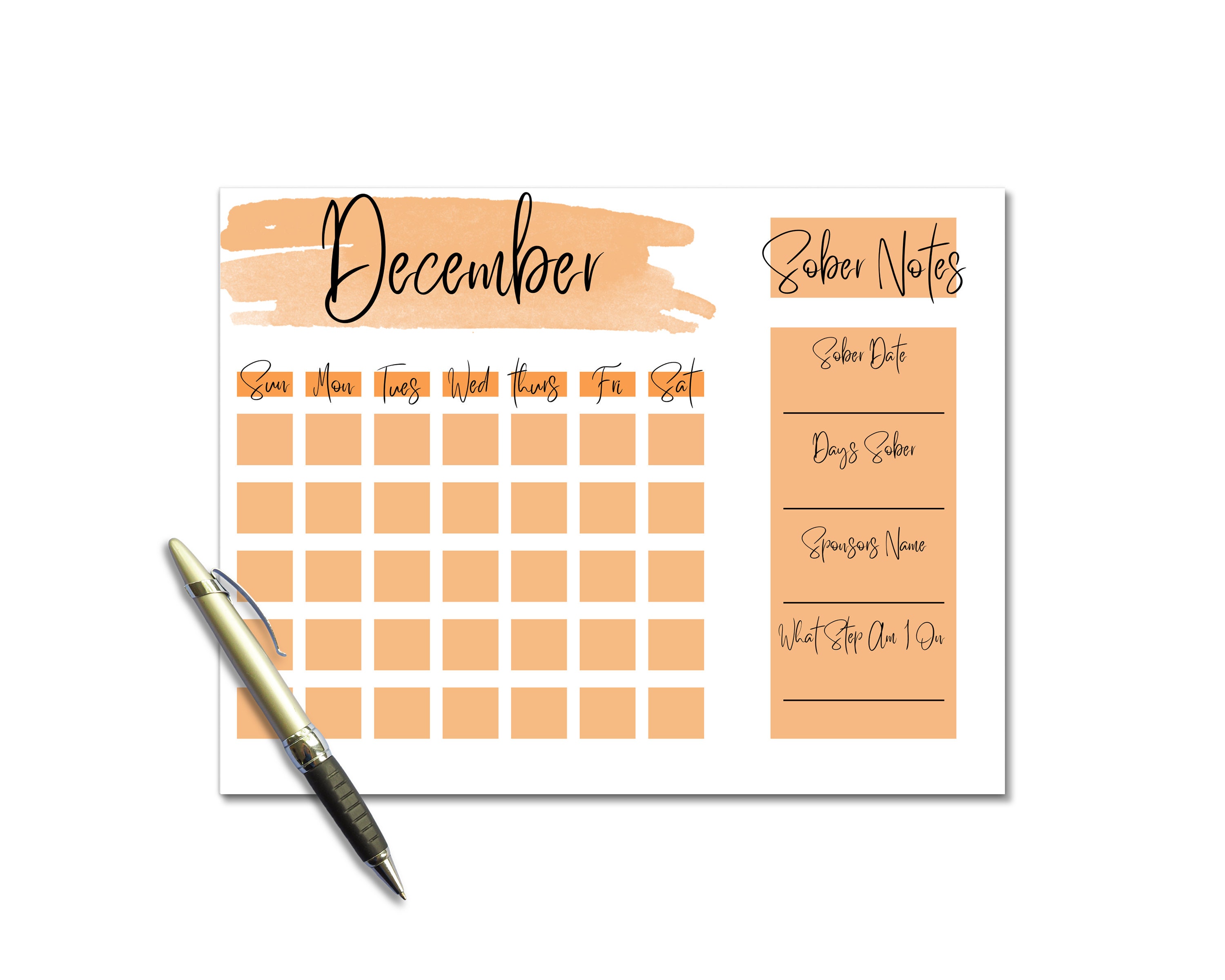 Printable Sobriety Calendar Template, Sober Calendar, Sobriety Tracker ...