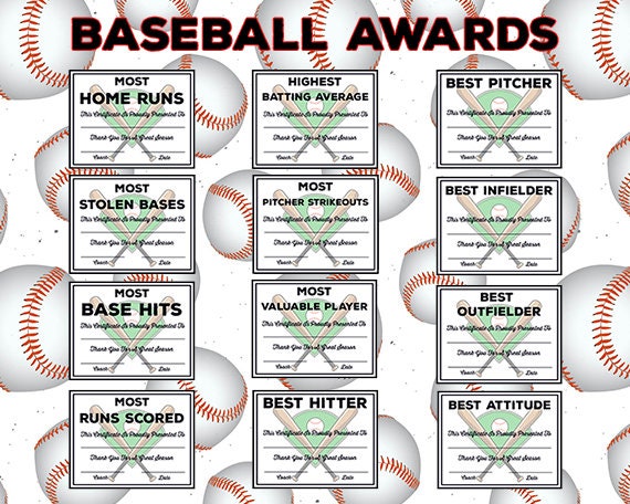 Baseball Certificate Instant Download / Baseball Awards / - Etsy