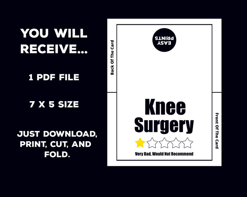 Knee Surgery Card / Knee Replacement Card / Knee Surgery Gift for Men ...