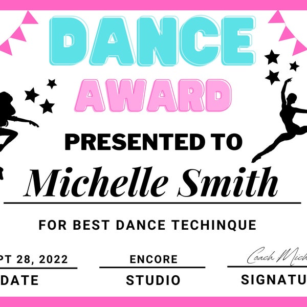 Dance Certificate Template - Etsy