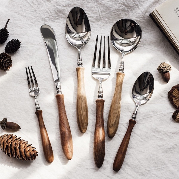 Wooden Handle Cutlery Set - Etsy