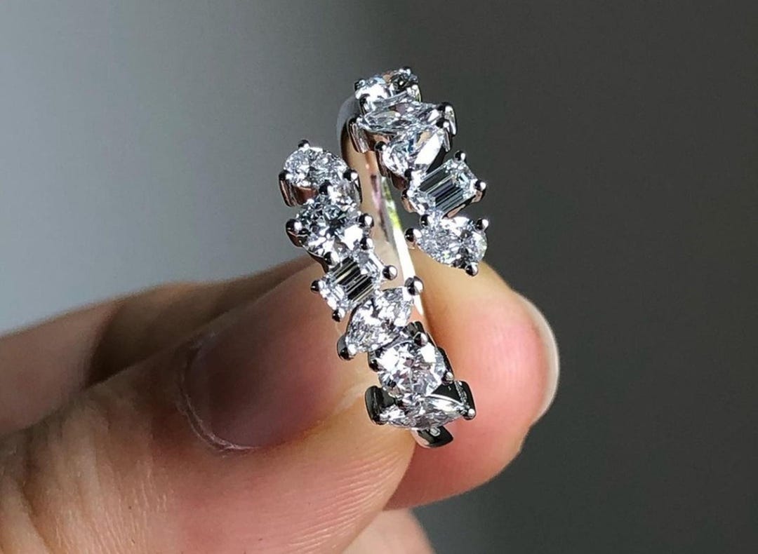 Bypass Engagement Ring, Multi Cut Moissanite Diamond Open Gap Ring, 18K ...