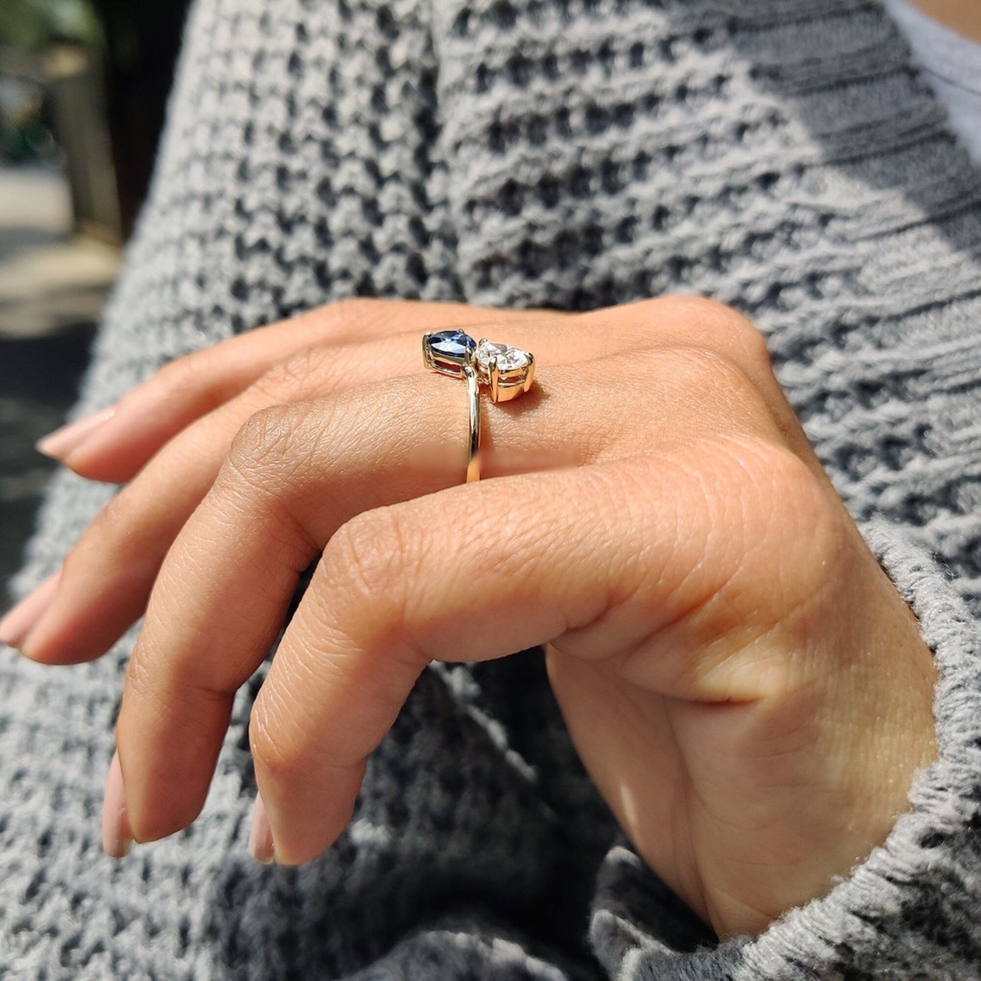 Blue White Pear Cut Diamond Ring Two Stone Toi Et Moi Ring Women s Teardrop Ring Moi Et Toi you and Me Ring Engagement Proposal Ring Etsy